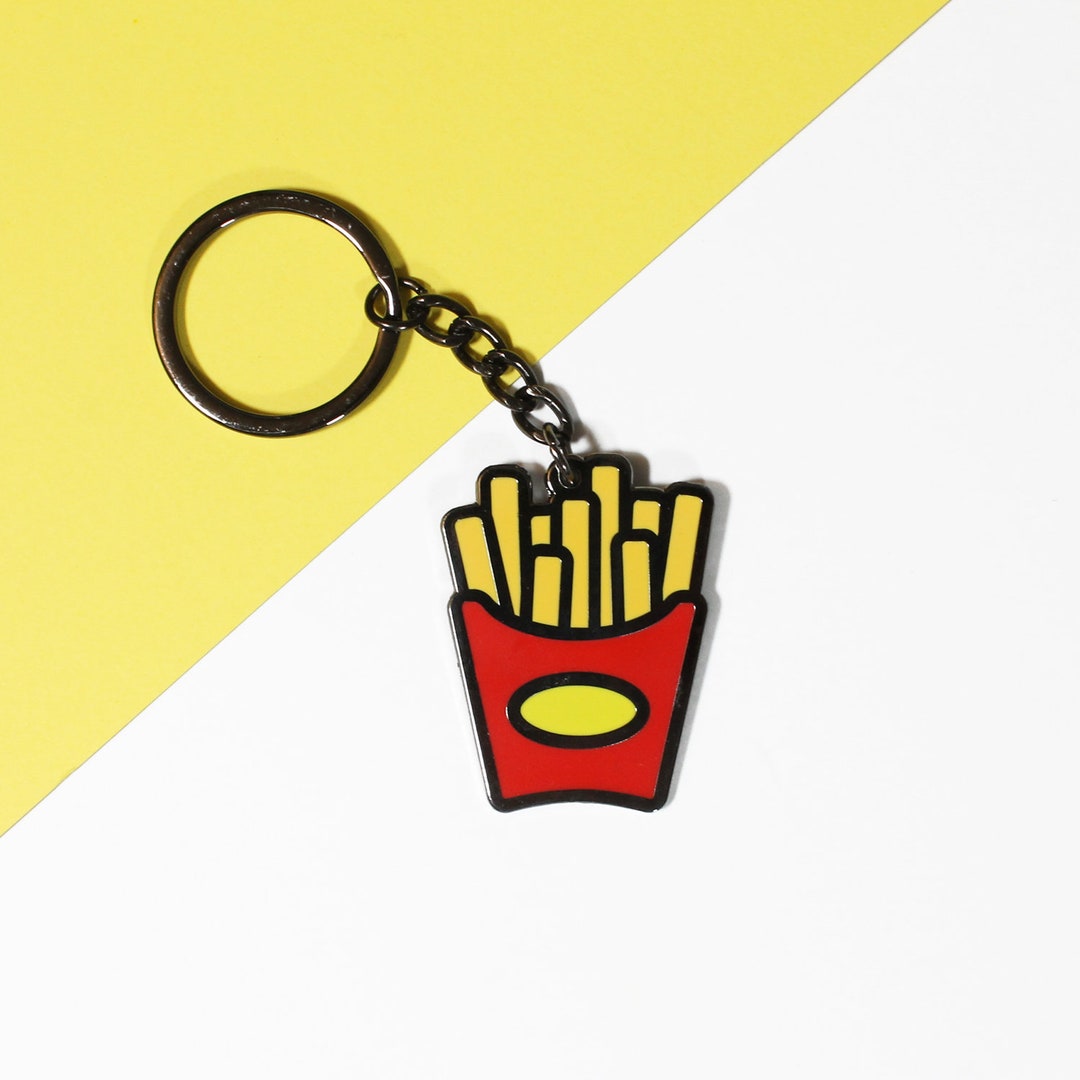 Fries Metal Keychain - Black Nickel Plated With Keyring - Etsy