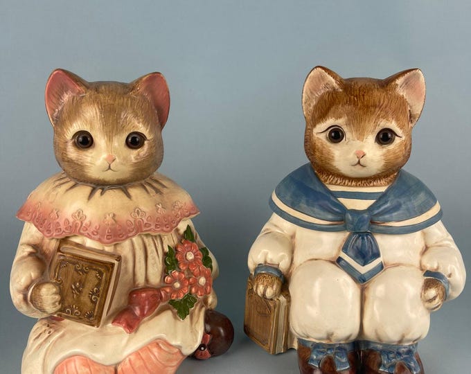 Mervyn's Cookie Jar Set Wilbur & Emily Milton Family Sailor Cat Kitty ...