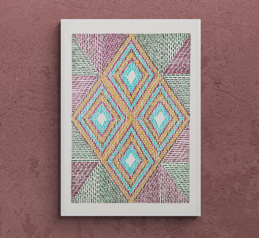 Large Colorful Ethnic Poster; Horizontal/vertical Colorful Block Print ...