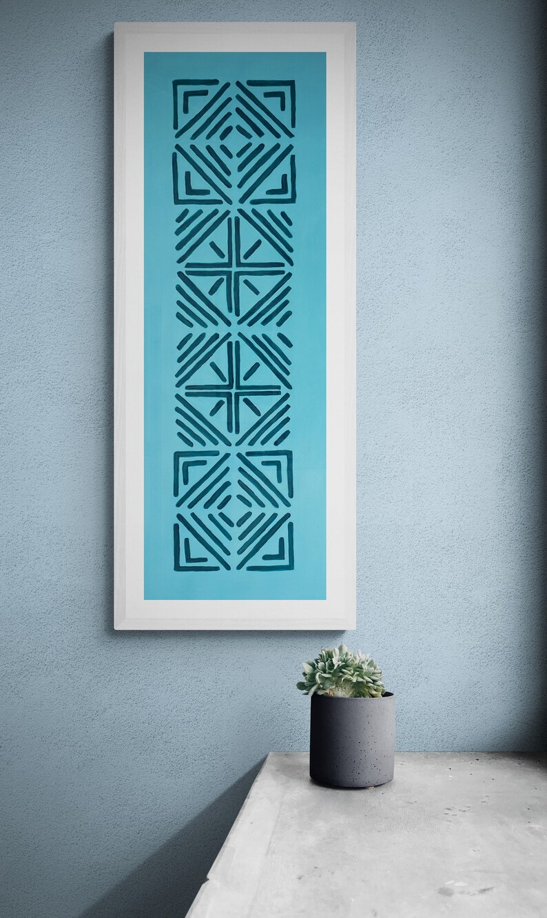 PRINTABLE Long Narrow Teal Blue Geometric Narrow Vertical/horizontal ...