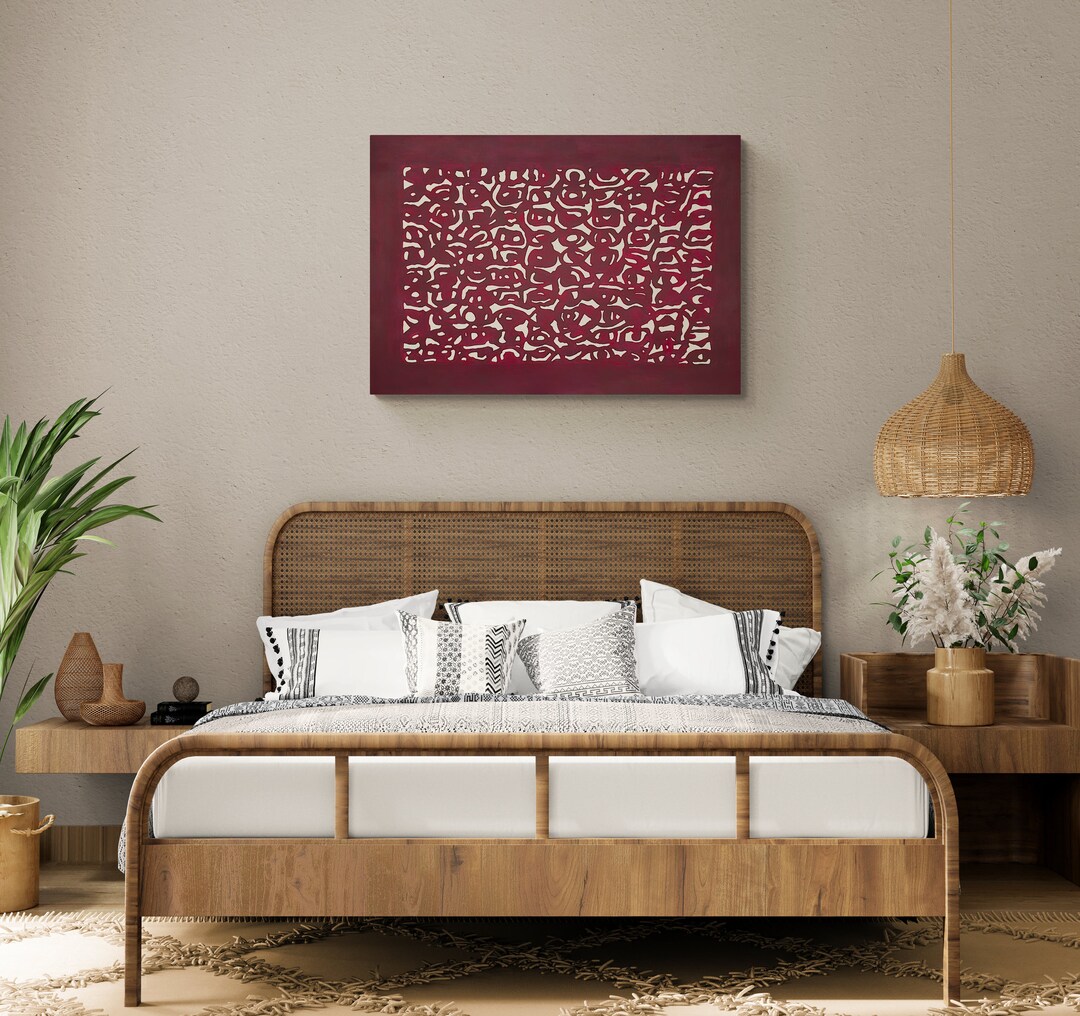 Large Burgundy Vertical/horizontal Canvas Print Maroon Ethnic Painting ...