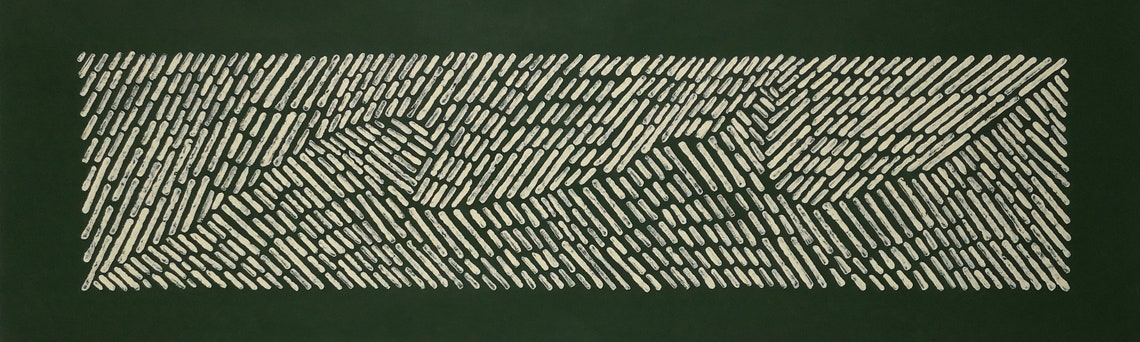 Long Narrow Horizontal Pine Green Pattern Canvas Print, Block Print ...