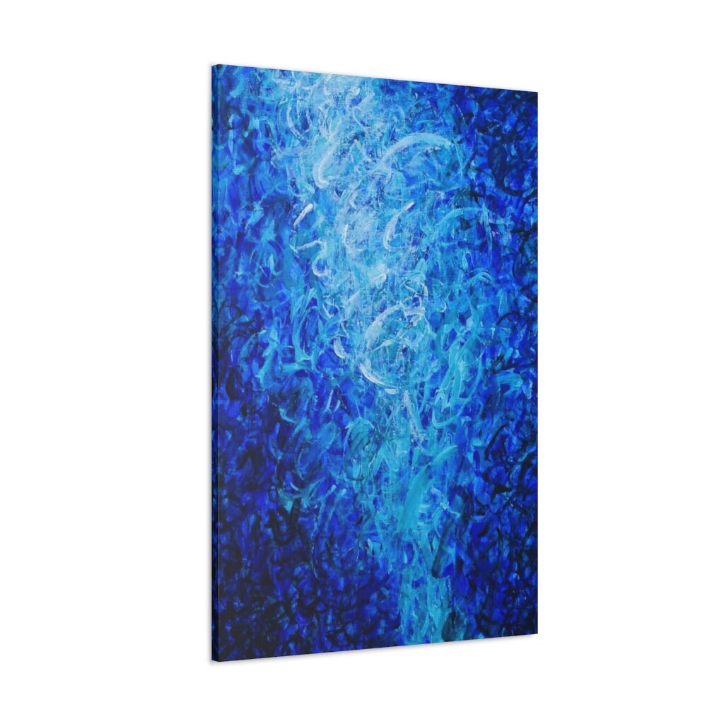 Large Vertical Modern Blue Abstract Canvas Painting XL Vertical Blue ...