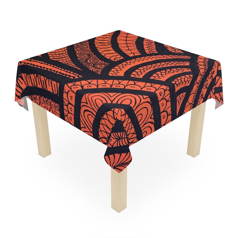 Large Square Table Cloth With Pattern Orange Black Table Cloth Bohemian Table Decor Zentangle ...