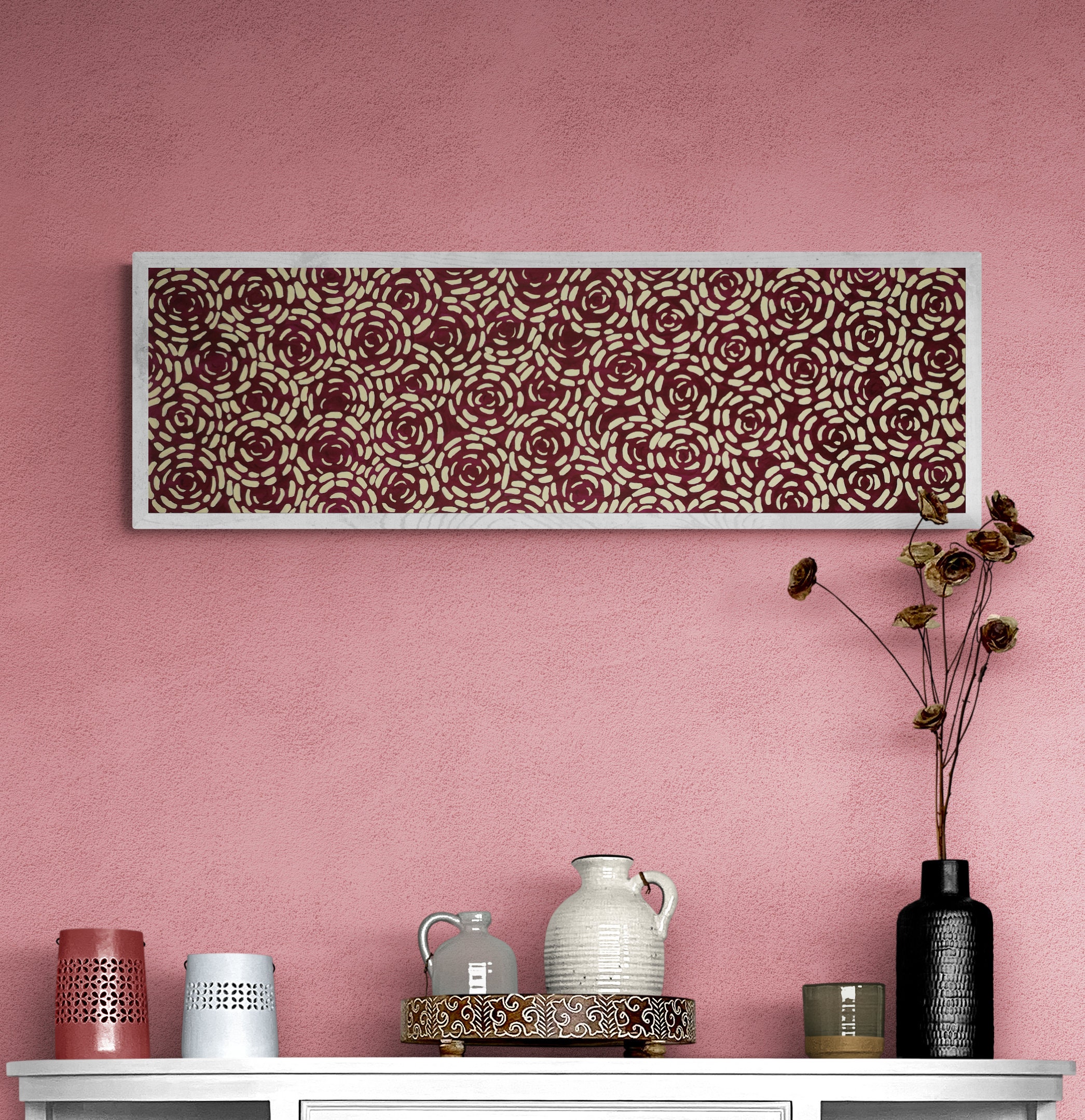 Long Narrow Burgundy Cream PRINTABLE Painting Narrow Vertical ...