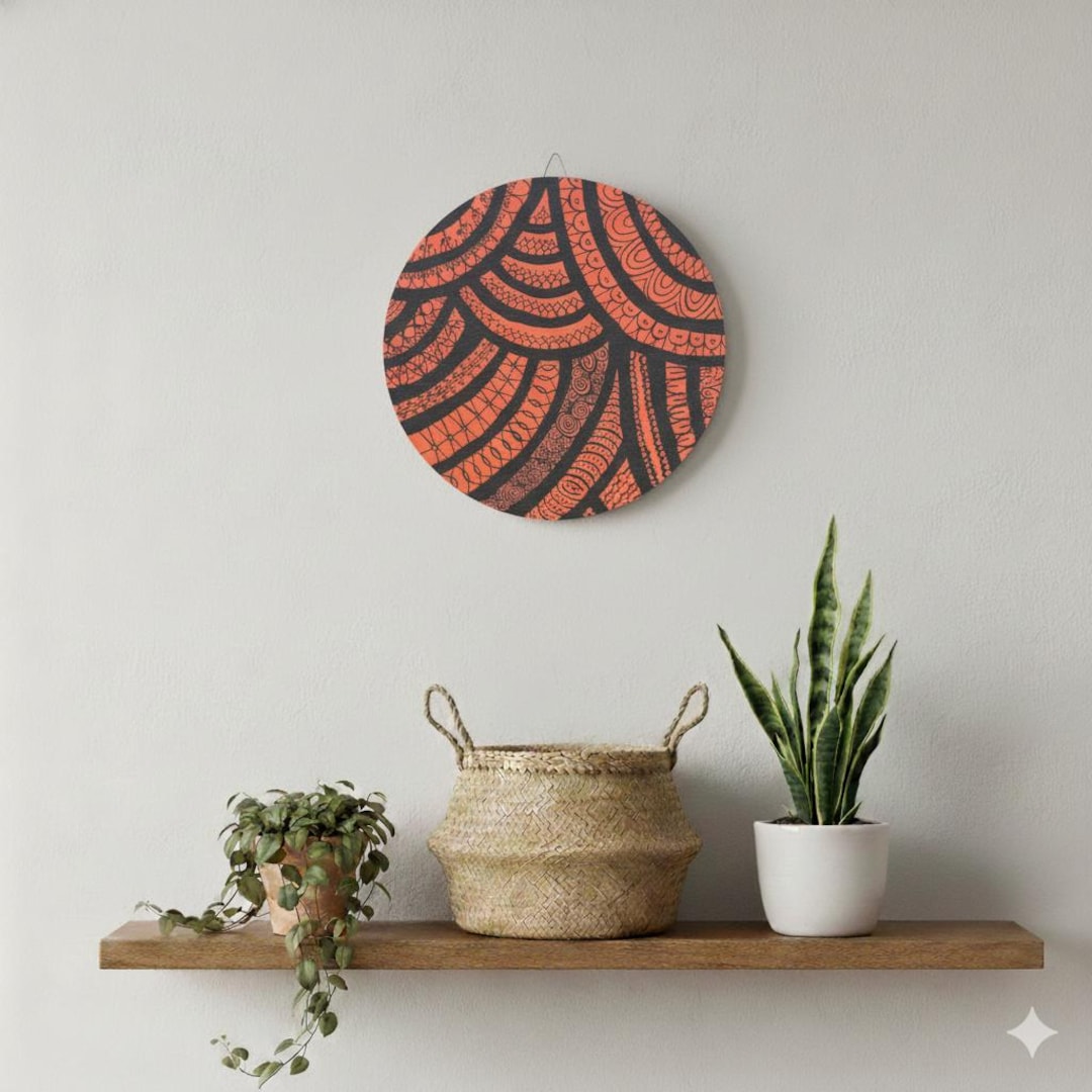 Round Boho Wood Wall Decor: Cozy Doodles Wall Art - Etsy