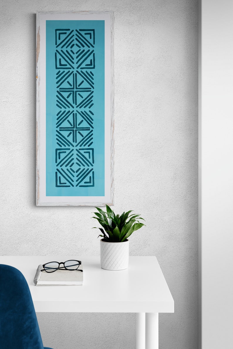 PRINTABLE Long Narrow Teal Blue Geometric Narrow Vertical/horizontal ...
