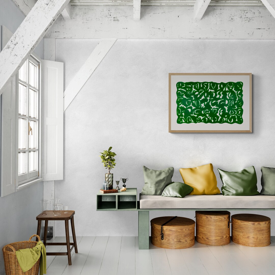 Large Green Ethnic Poster; Large Vertical/horizontal Green Pattern ...