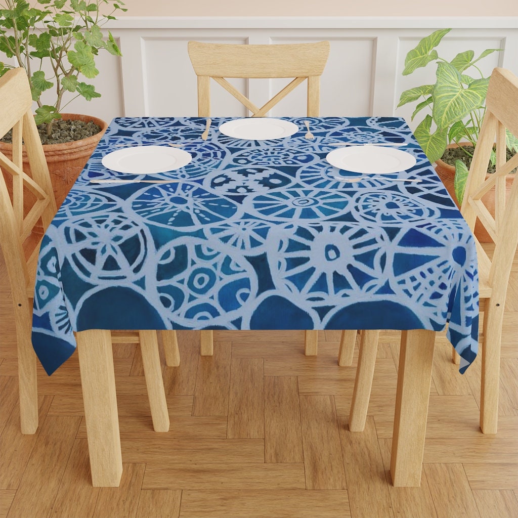 Blue Square Table Cloth Printed Pattern Blue Table Cloth Blue Gray ...