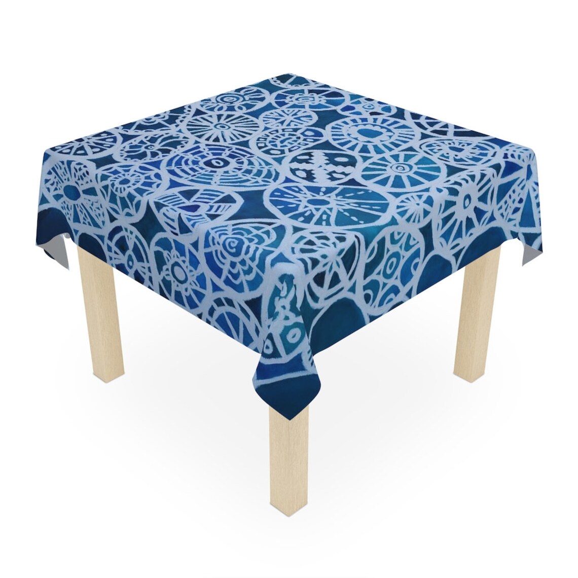 Blue Square Table Cloth Printed Pattern Blue Table Cloth Blue Gray ...