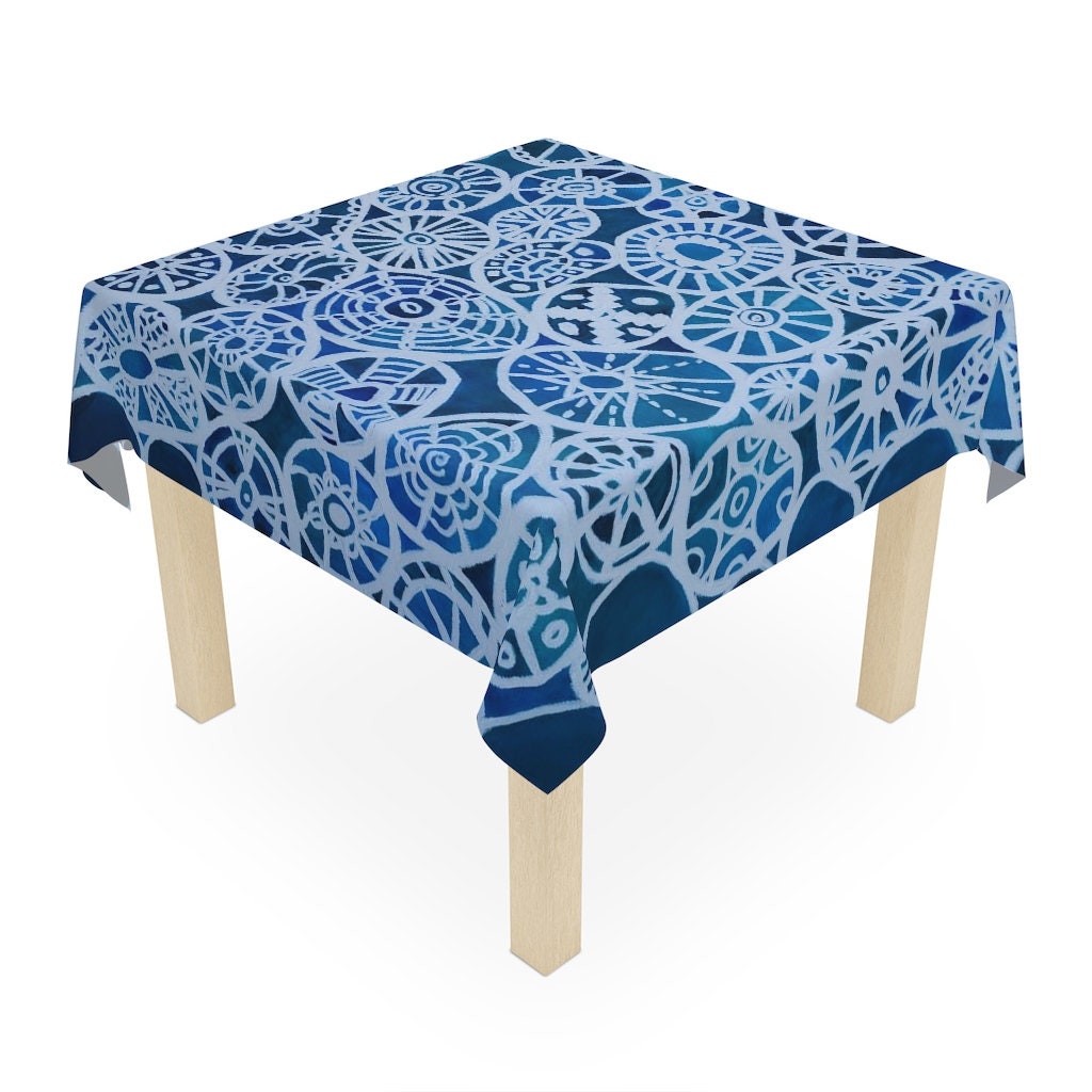 Blue Square Table Cloth Printed Pattern Blue Table Cloth Blue Gray ...