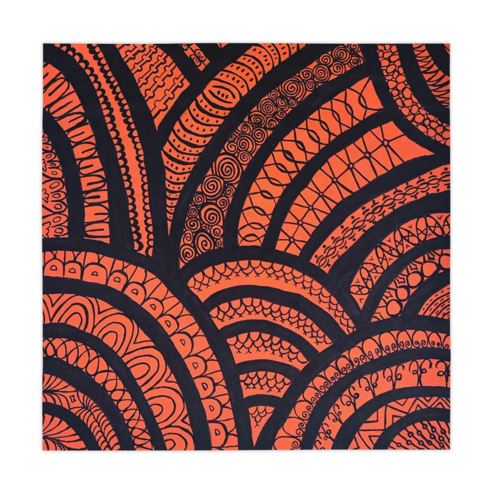 Large Square Table Cloth With Pattern Orange Black Table Cloth Bohemian Table Decor Zentangle ...