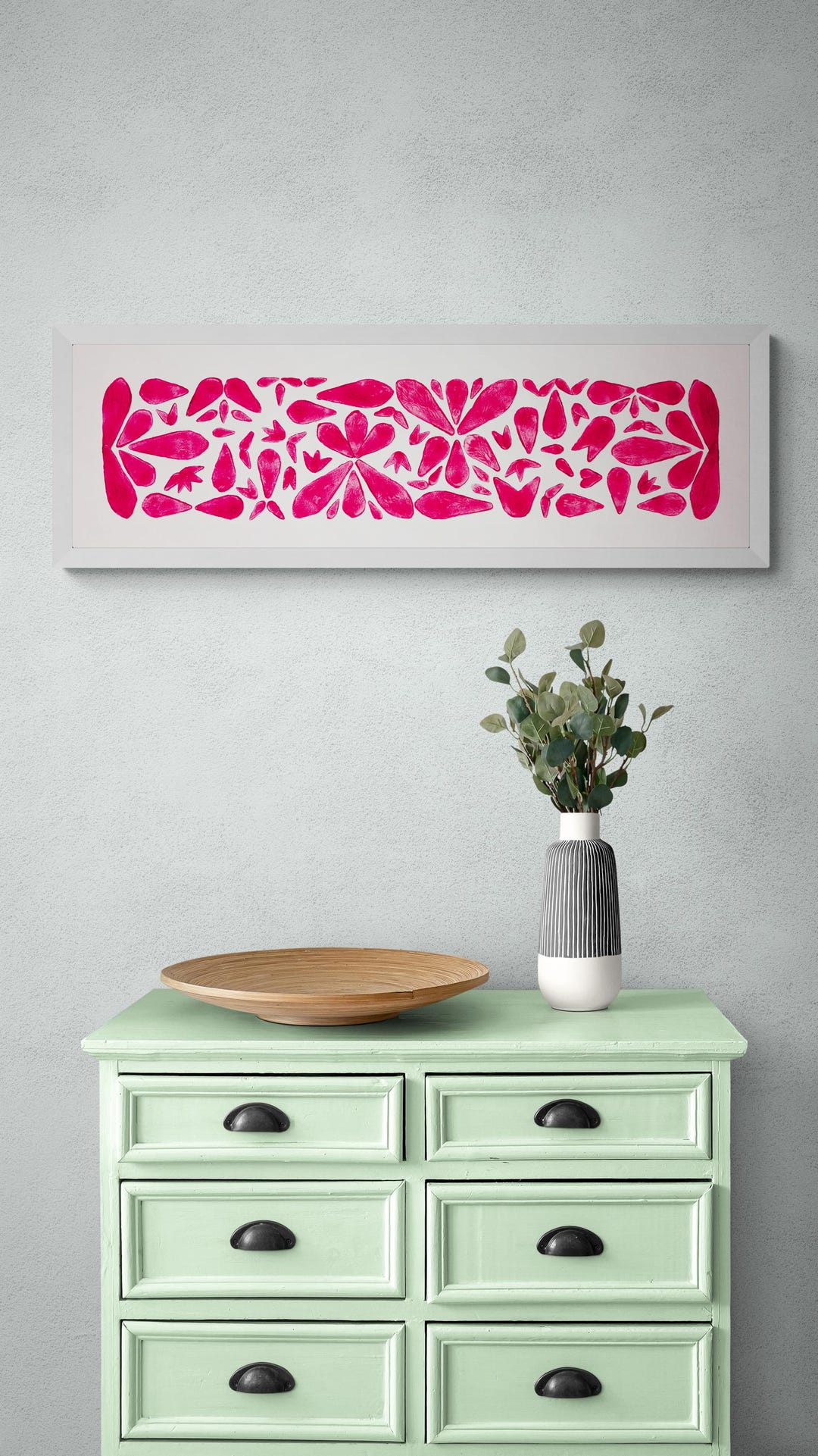 Long Narrow Magenta PRINTABLE Painting Horizontal Block Print Red Wall ...