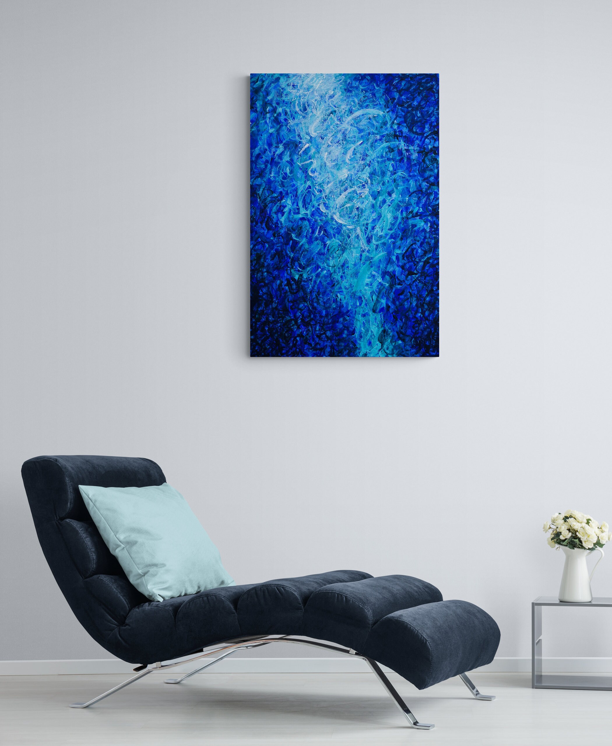 Large Vertical Modern Blue Abstract Canvas Painting XL Vertical Blue ...