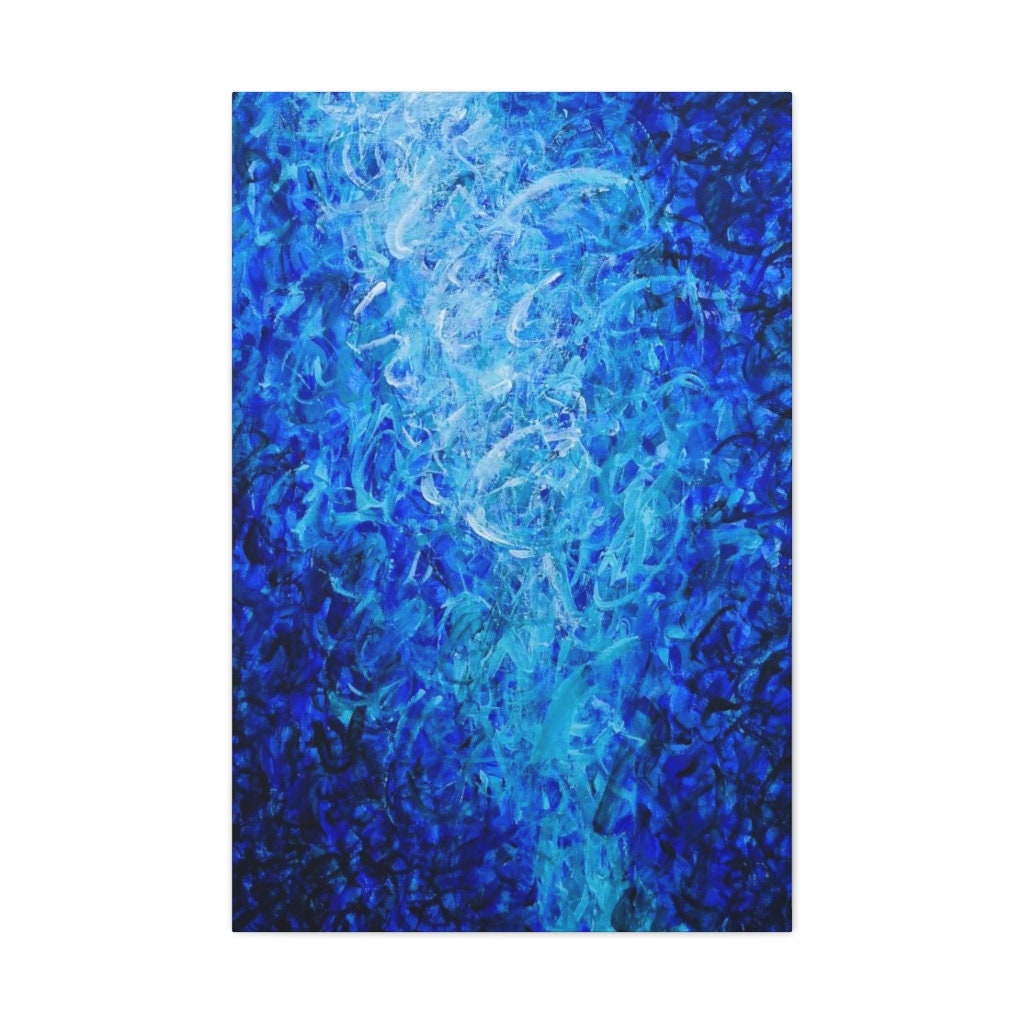 Large Vertical Modern Blue Abstract Canvas Painting XL Vertical Blue ...