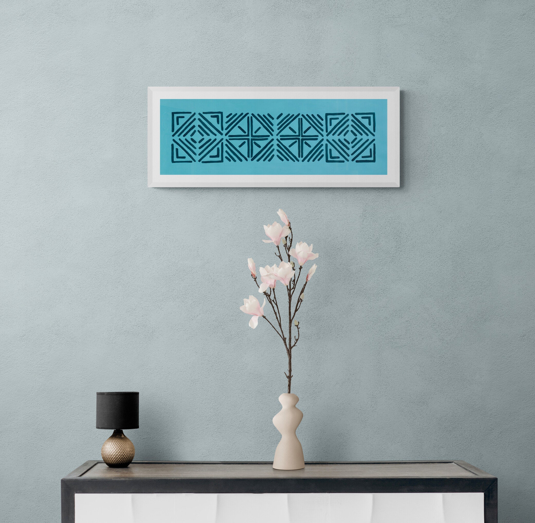 PRINTABLE Long Narrow Teal Blue Geometric Narrow Vertical/horizontal ...