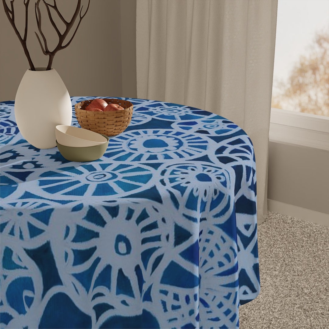 Blue Square Table Cloth Printed Pattern Blue Table Cloth Blue Gray ...