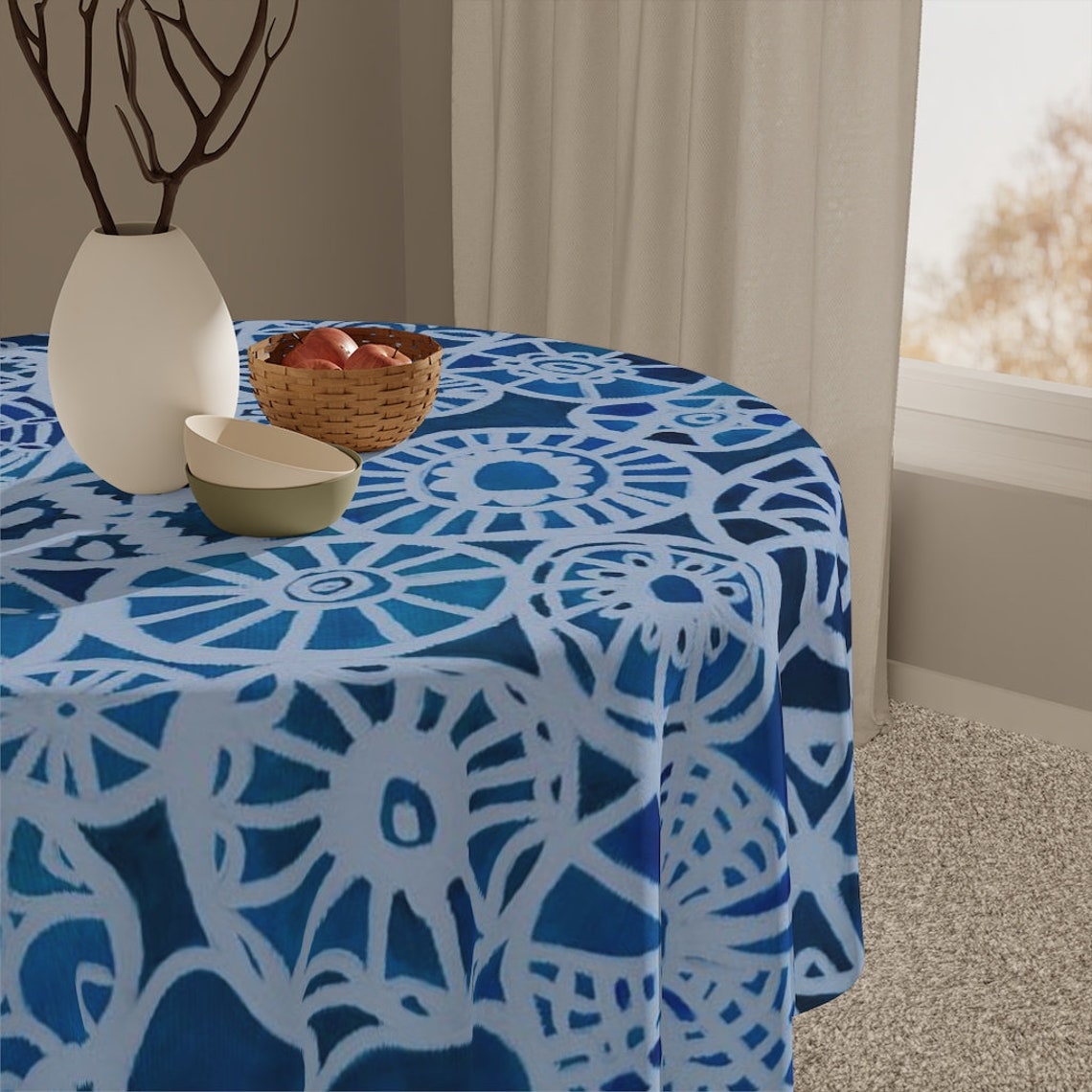 Blue Square Table Cloth Printed Pattern Blue Table Cloth Blue Gray ...