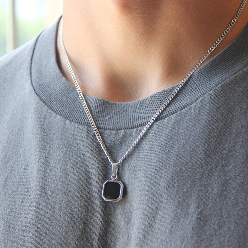 Silver Long Bar Pendant Necklace for Men or Women Stainless - Etsy