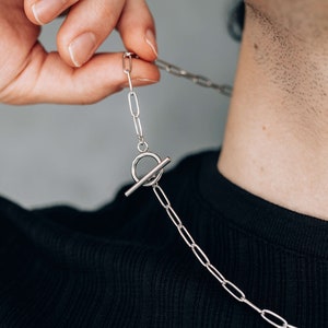Silver Toggle Clasp Necklace for Men or Woman Stainless Steel Water Safe Paperclip Link Chain Front Bar Clasp Charm Necklace men s Gift Etsy