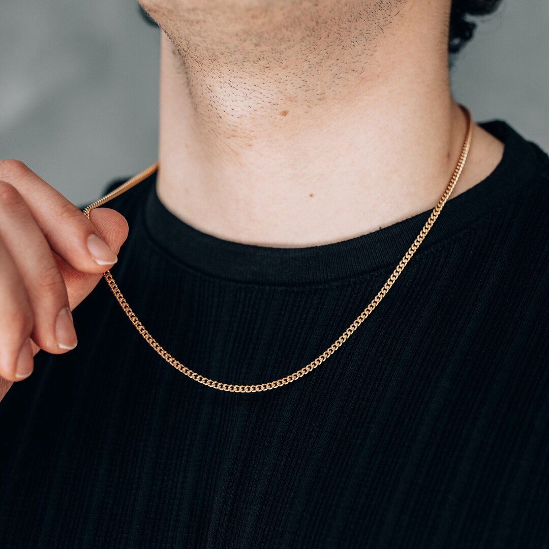 Men's Gold Chain / 3mm Stainless Steel Curb Chain Necklace for Men or ...