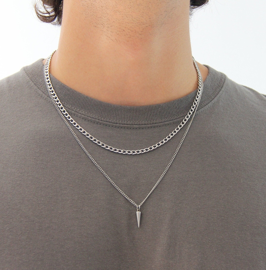 Men's Silver Necklace Set / Stainless Steel Water Safe Non Tarnish ...