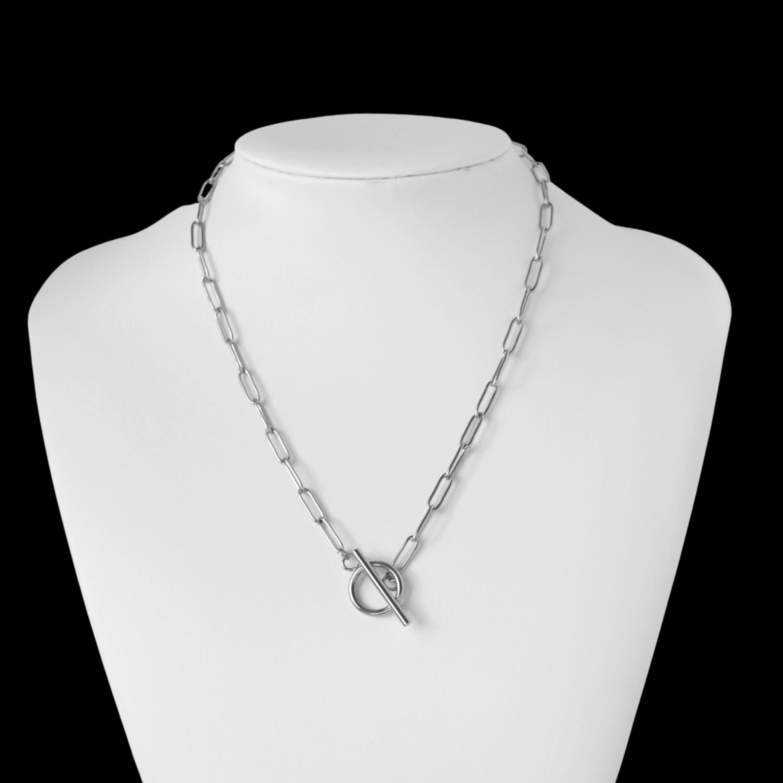 Silver Toggle Necklace Paperclip Chain / Stainless Steel Waterproof ...