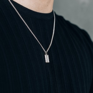 Silver Rectangle Pendant Necklace for Men / Stainless Steel Non Tarnish ...