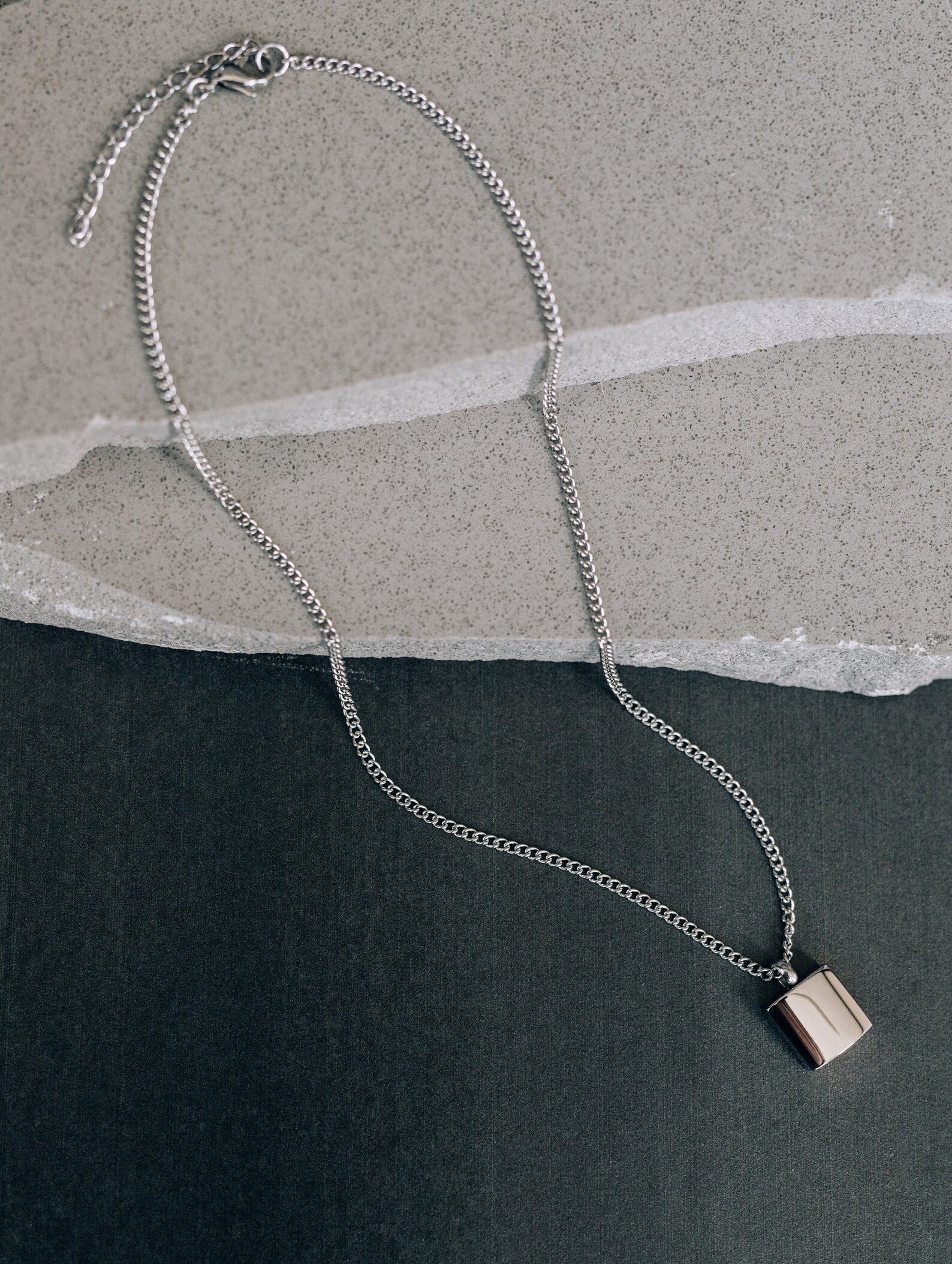 Silver Square Pendant Necklace for Men / Stainless Steel Water Safe Non ...