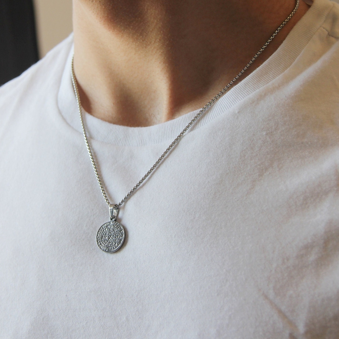 Silver Coin Pendant Necklace for Men or Women / Stainless Steel Water ...