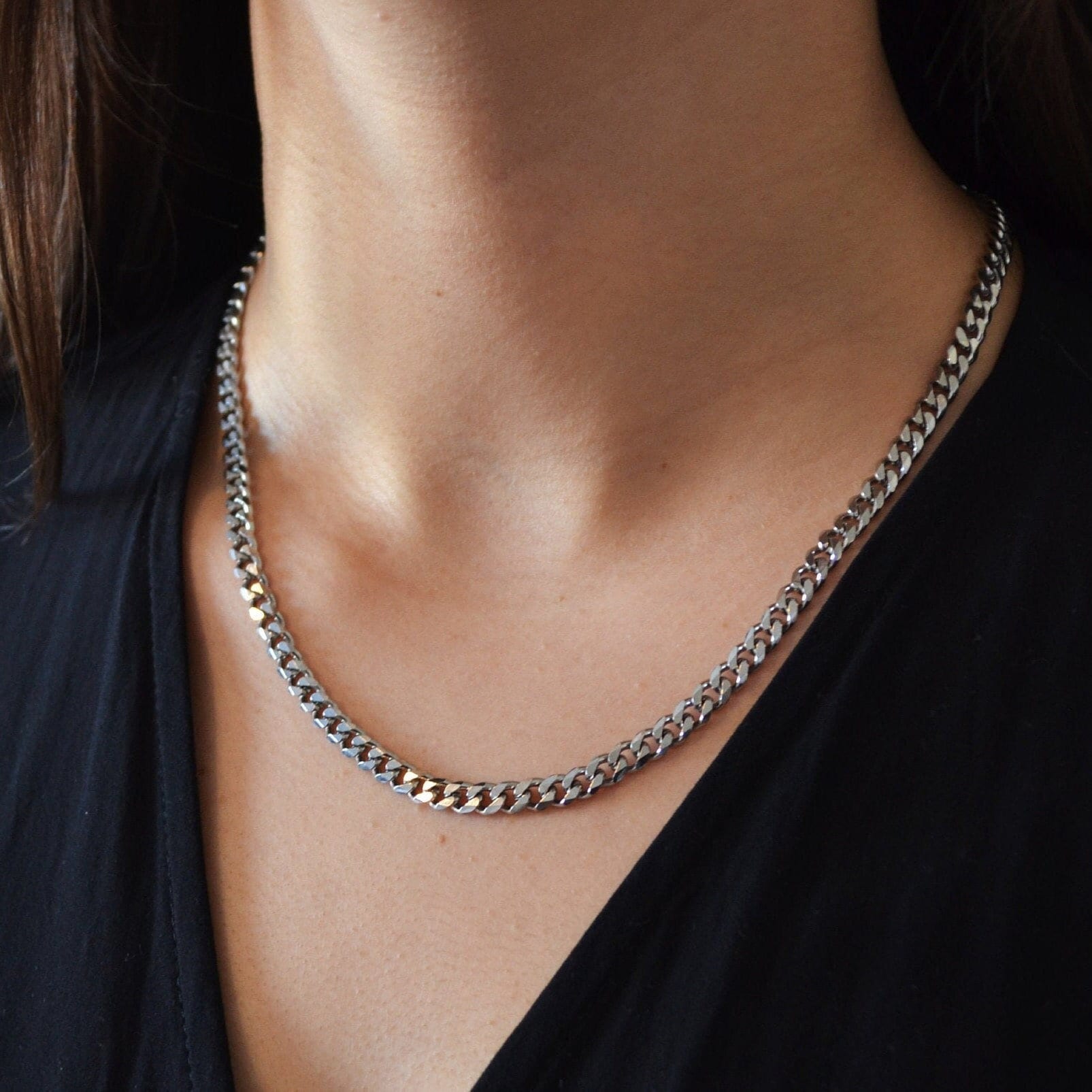 Women s Silver 5mm Curb Chain Stainless Steel Waterproof Thick Chain for Her Chunky Cuban Curb Link Chain Necklace Gift for Her Etsy