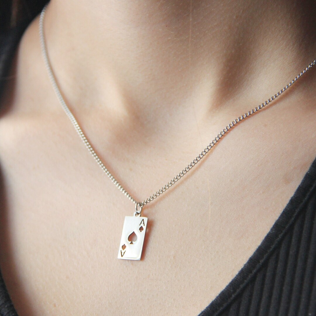 Silver Playing Card Pendant Necklace for Men or Women / Stainless Steel ...