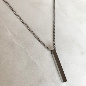 Silver Bar Pendant Necklace for Men / Stainless Steel Waterproof 3mm ...