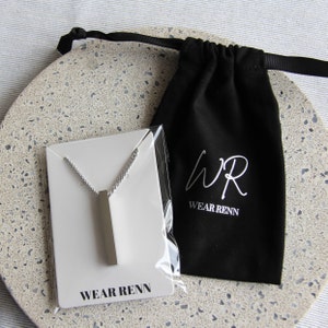 Silver Bar Pendant Necklace for Men / Stainless Steel Waterproof 3mm ...