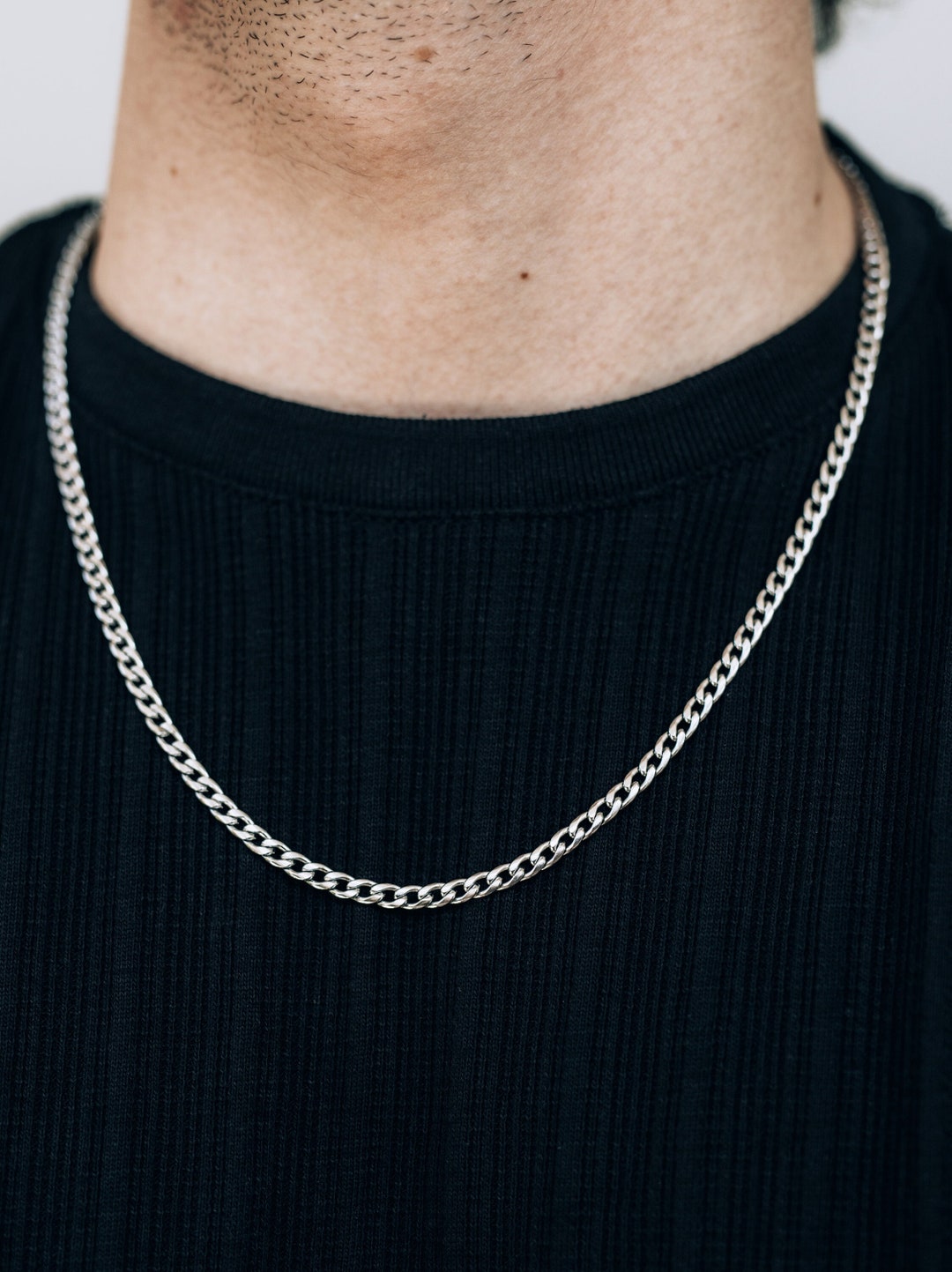 Silver 4mm Curb Chain Necklace for Men or Women / Stainless Steel Water ...