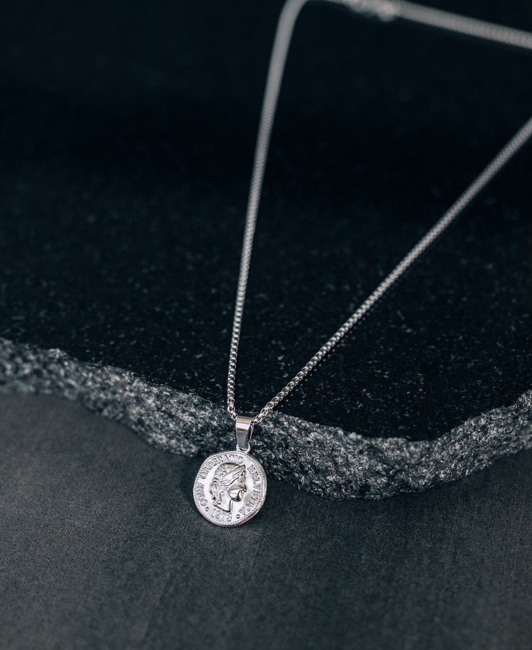 Silver Coin Pendant Necklace for Men or Women / Stainless Steel Water ...