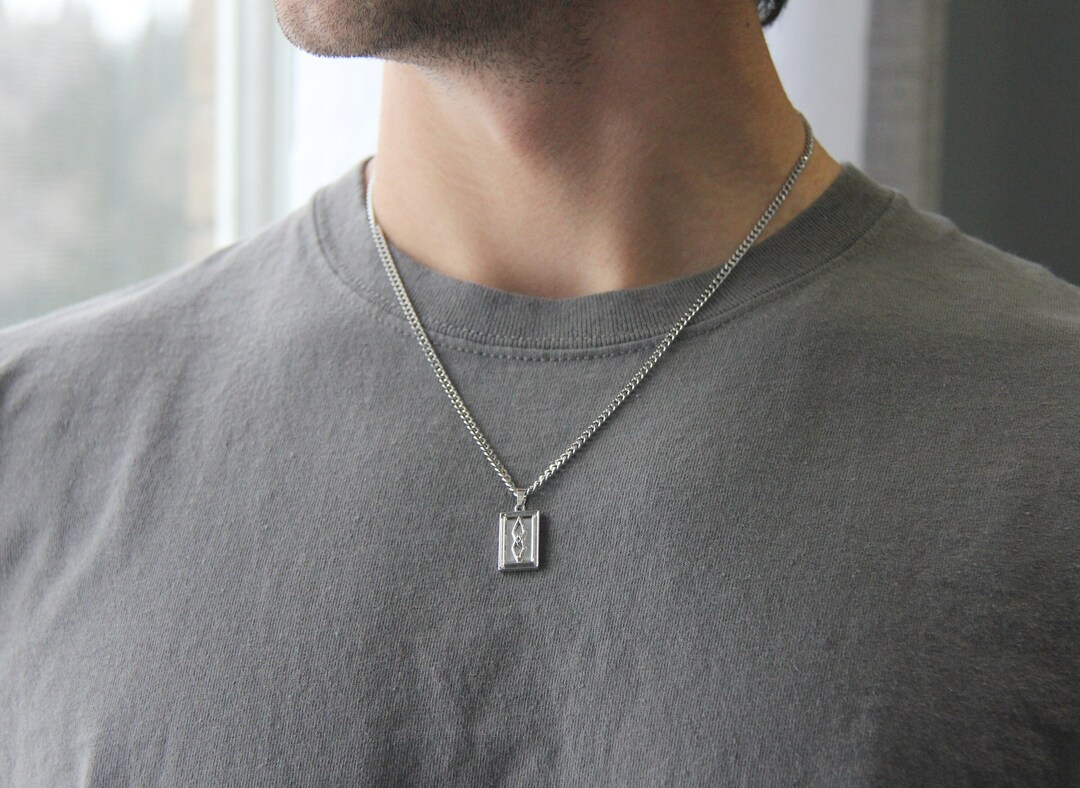 Silver Rectangle Pendant Necklace for Men / Stainless Steel - Etsy