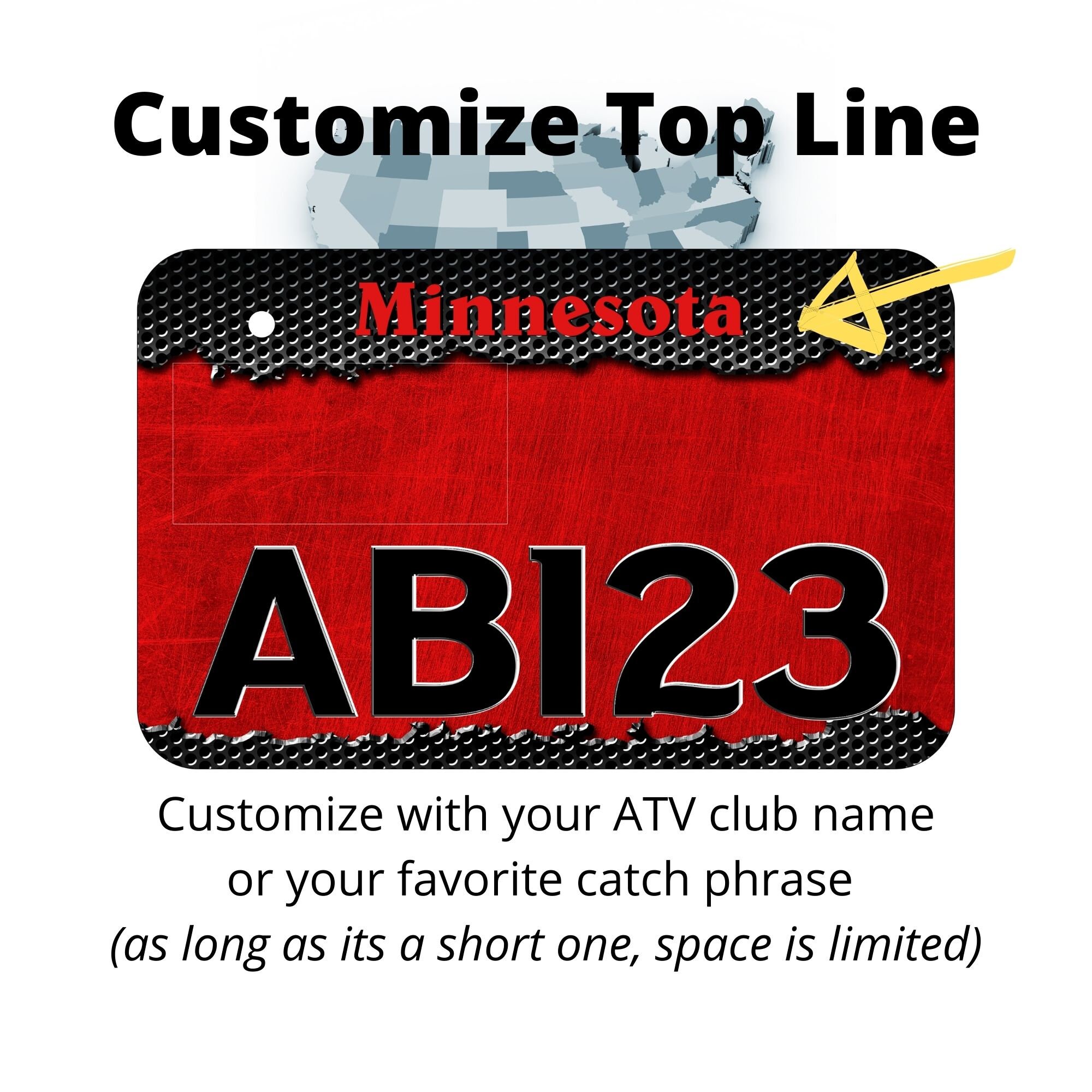 Minnesota ATV Plate Red Black Carbon Fiber Design, Personalized ATV UTV ...