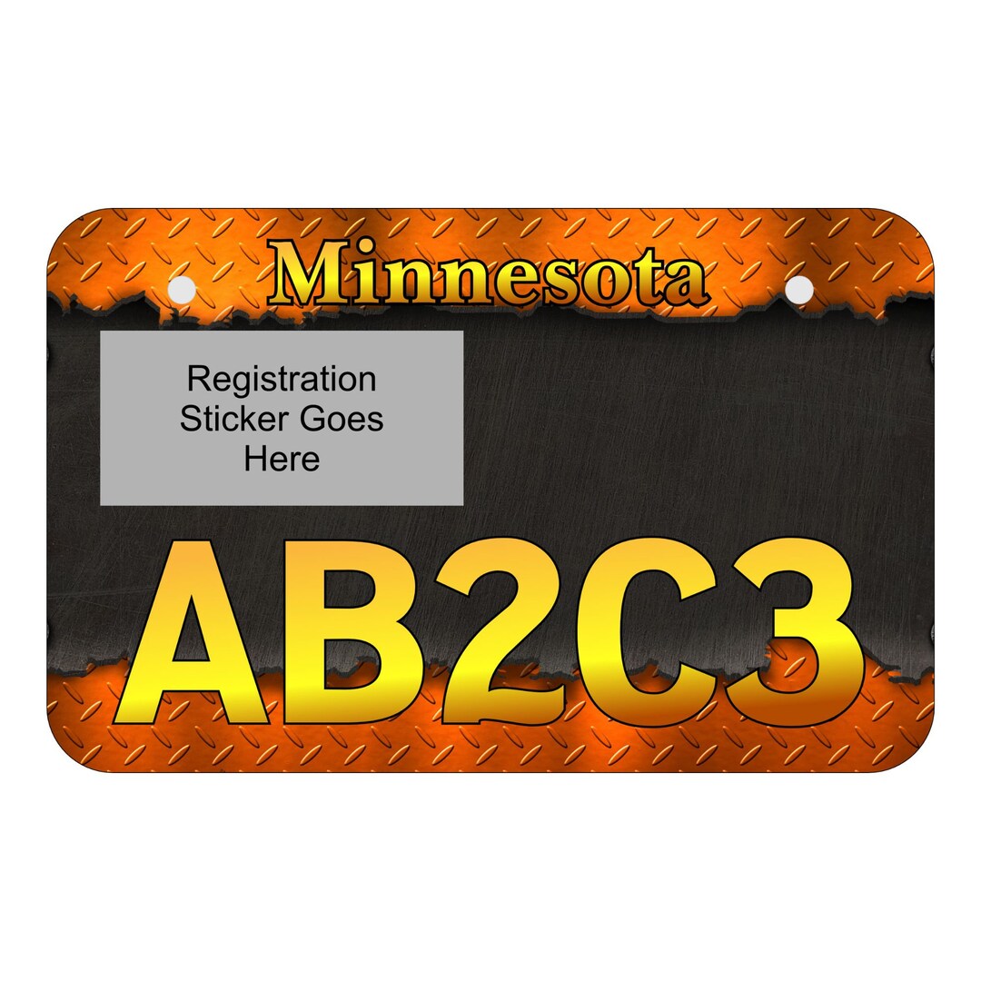 Orange Diamond Plate Minnesota ATV License Plate, Minnesota UTV License ...