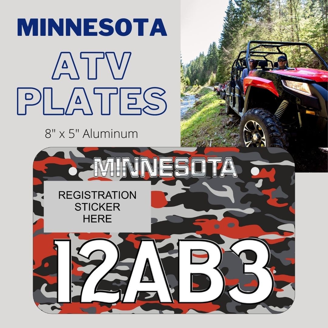 Minnesota Red & Black Camo ATV Plate, Personalized Aluminum ATV UTV Sxs ...