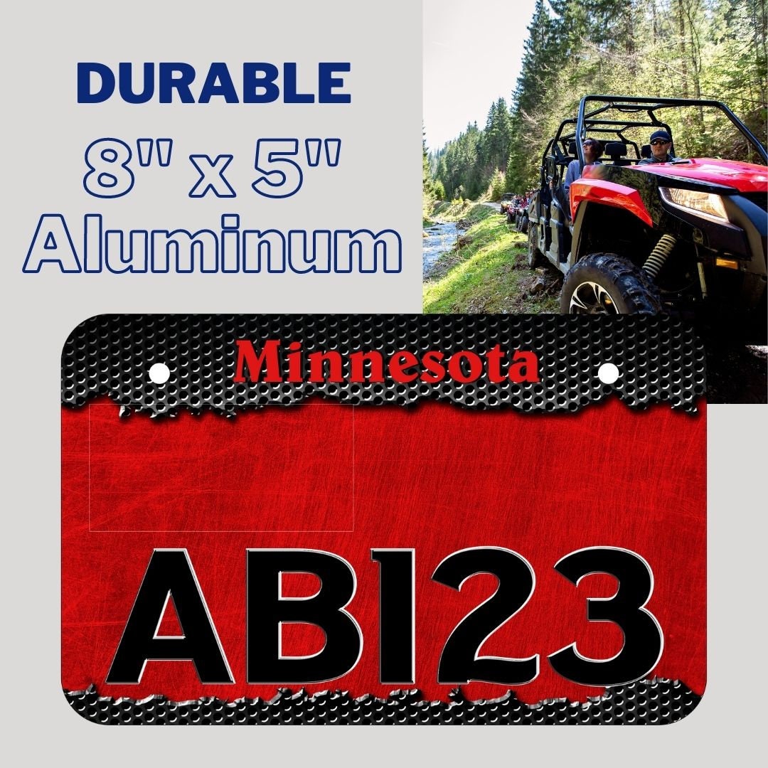 Minnesota ATV Plate Red Black Carbon Fiber Design, Personalized ATV UTV ...