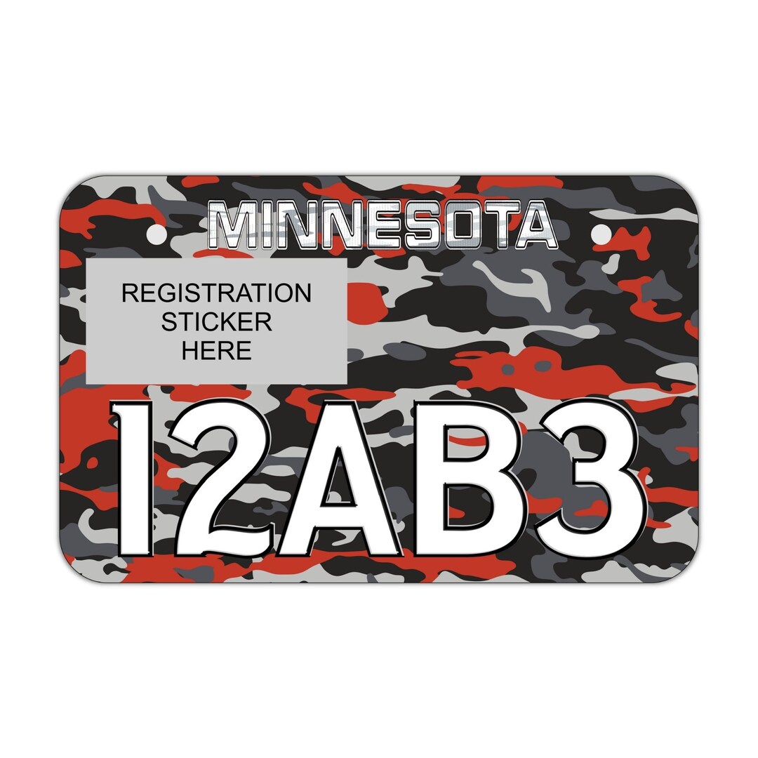 Minnesota Red & Black Camo ATV Plate, Personalized Aluminum ATV UTV Sxs ...