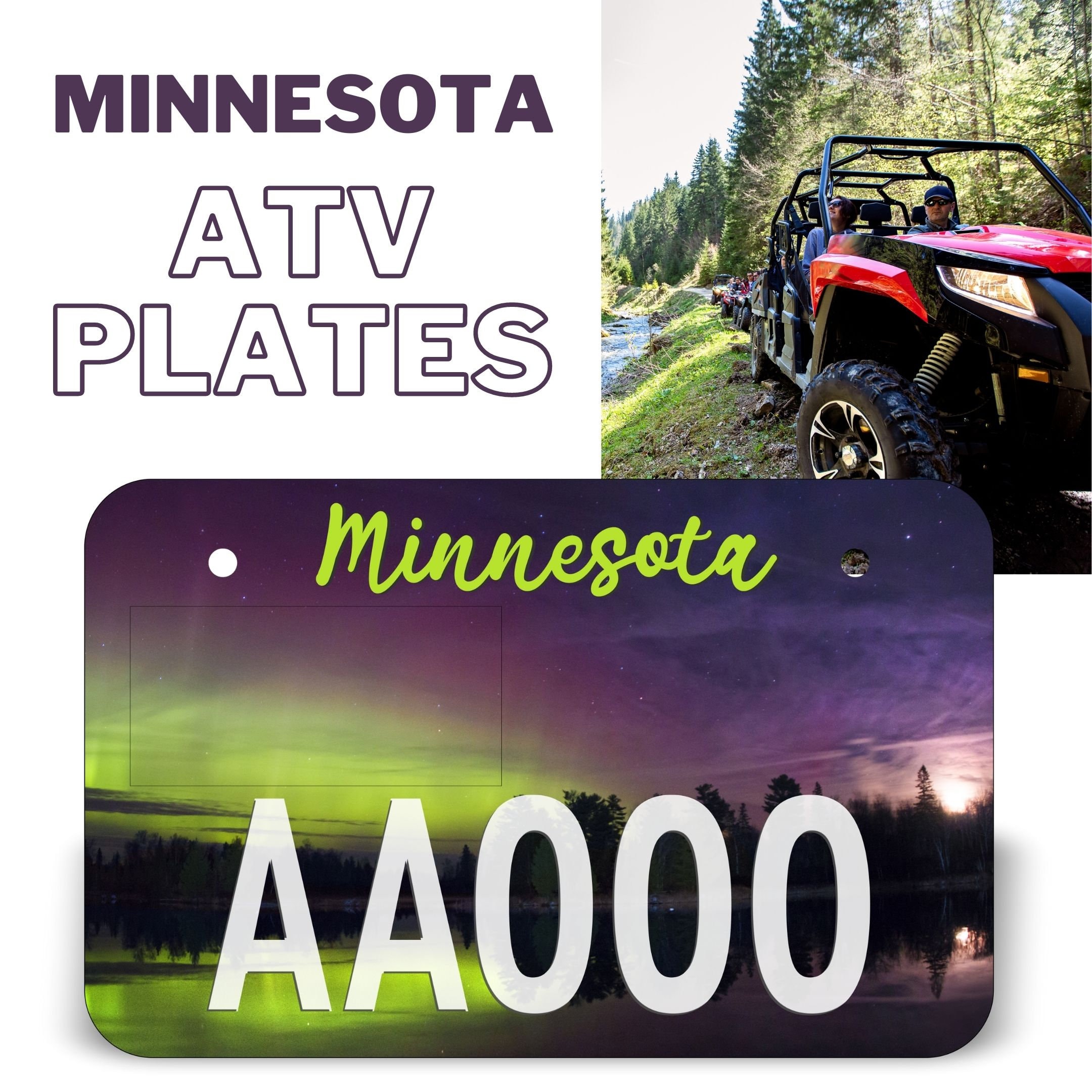 Minnesota ATV Plate, Metal UTV License Plate, Northern Lights - Etsy