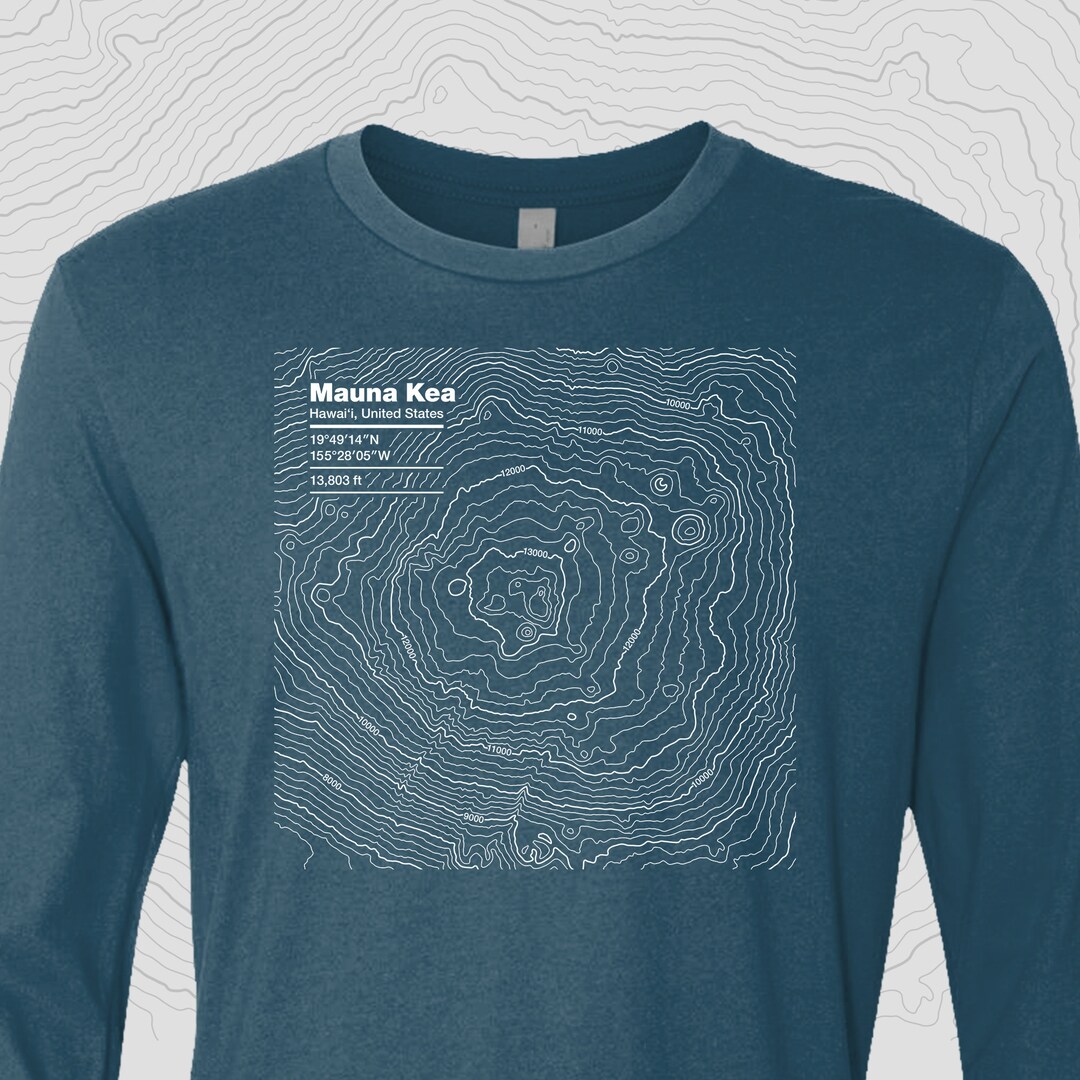 Mauna Kea, Hawaii Topographic Map Long Sleeve Tee - Etsy