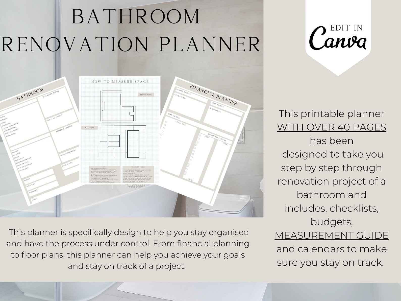 Bathroom Renovation Planner, Printable Guide, Bathroom Improvement ...