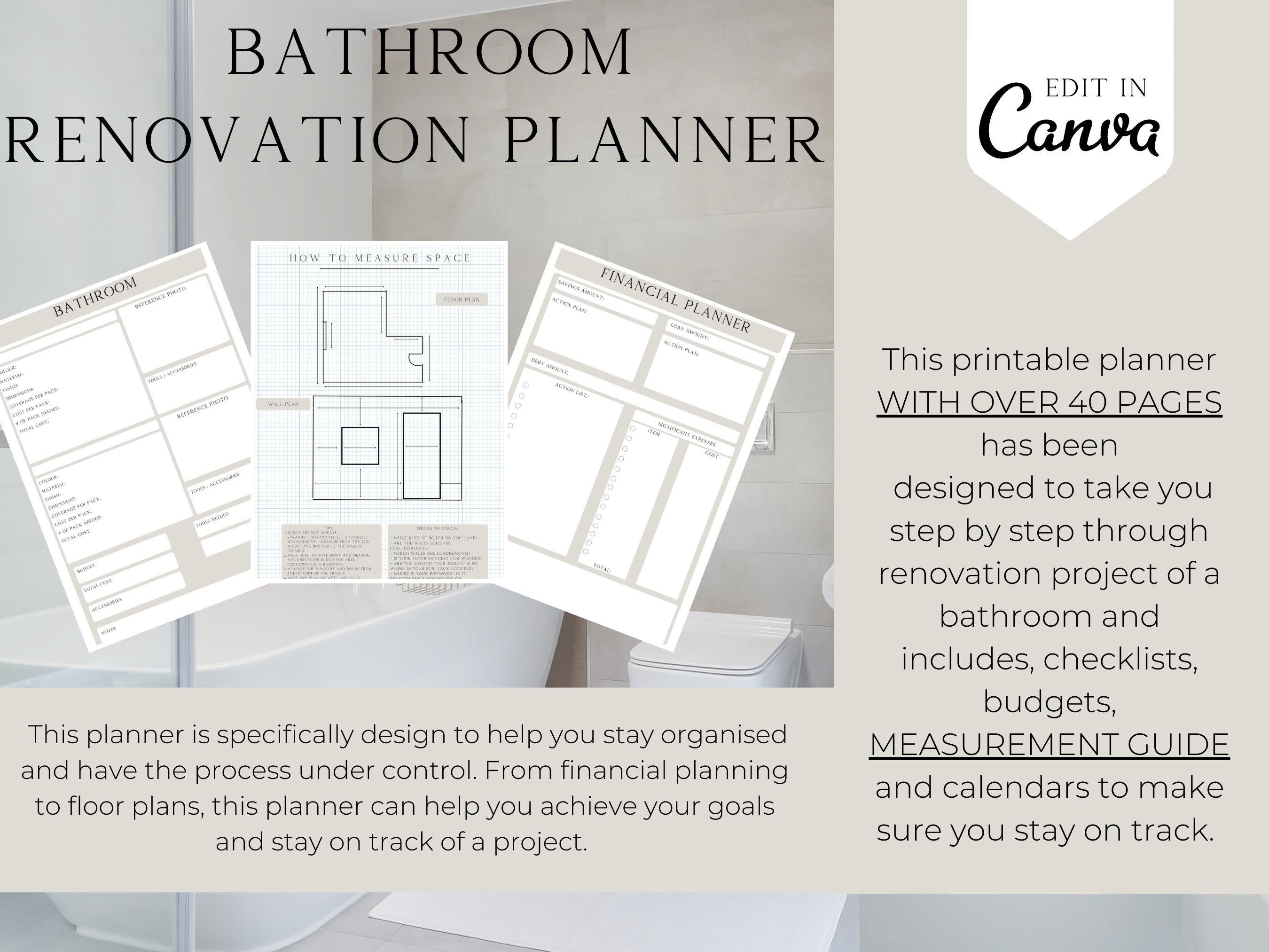 Bathroom Renovation Planner, Printable Guide, Bathroom Improvement ...