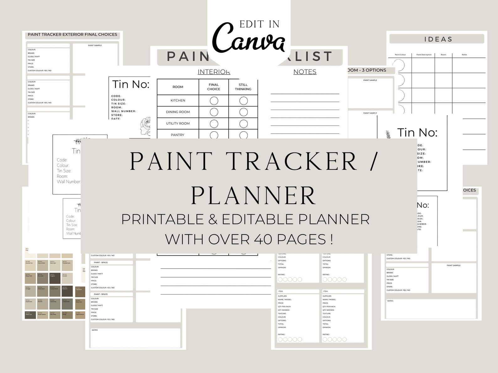 Paint Tracker, Printable Paint Planner, Renovation Planner, Paint ...
