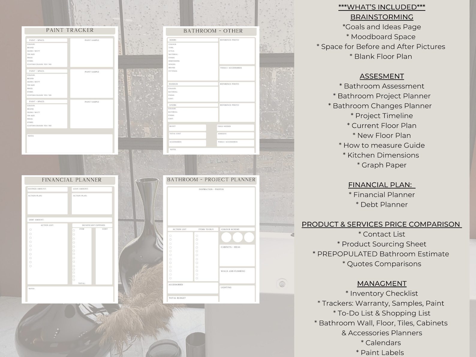 Bathroom Renovation Planner, Printable Guide, Bathroom Improvement ...