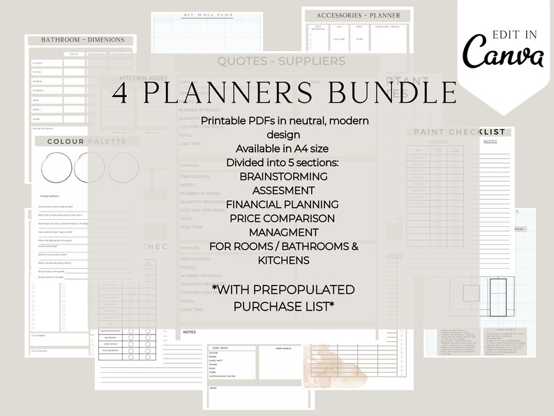 Editable Printable Planner Bundle, Renovation Planner, Exterior ...