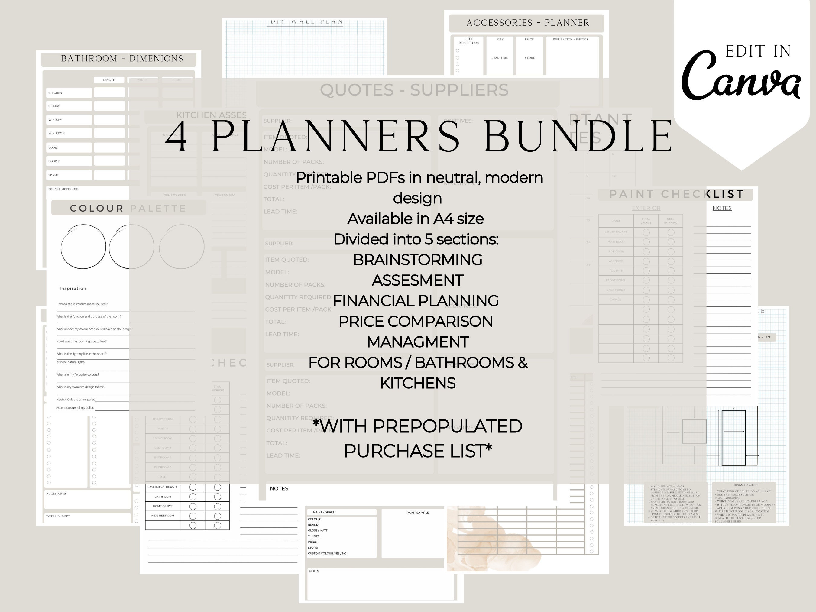 Editable Printable Planner Bundle, Renovation Planner, Exterior ...